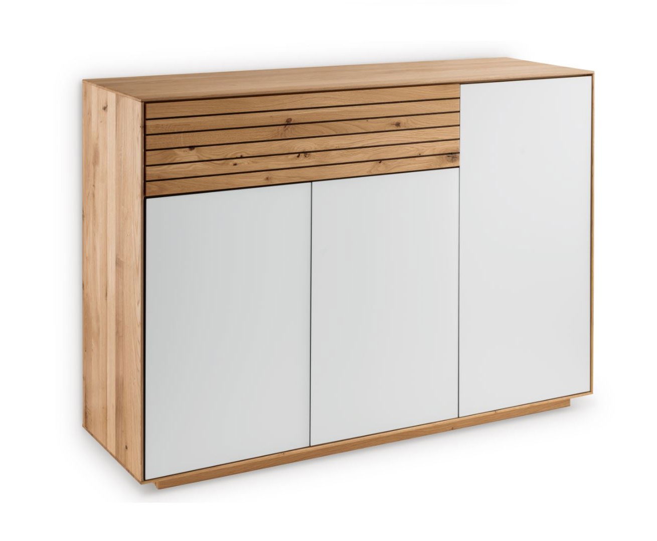 Sideboard 119x84cm Trentino Wildeiche Glas weiB 3 Turen 1 SK